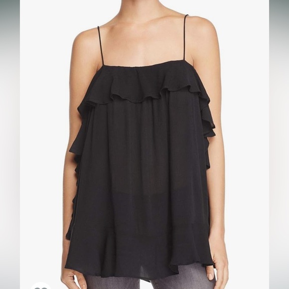 Free People | Tops | Free People Cascades Black Ruffle Tank Top Xs Semi ...